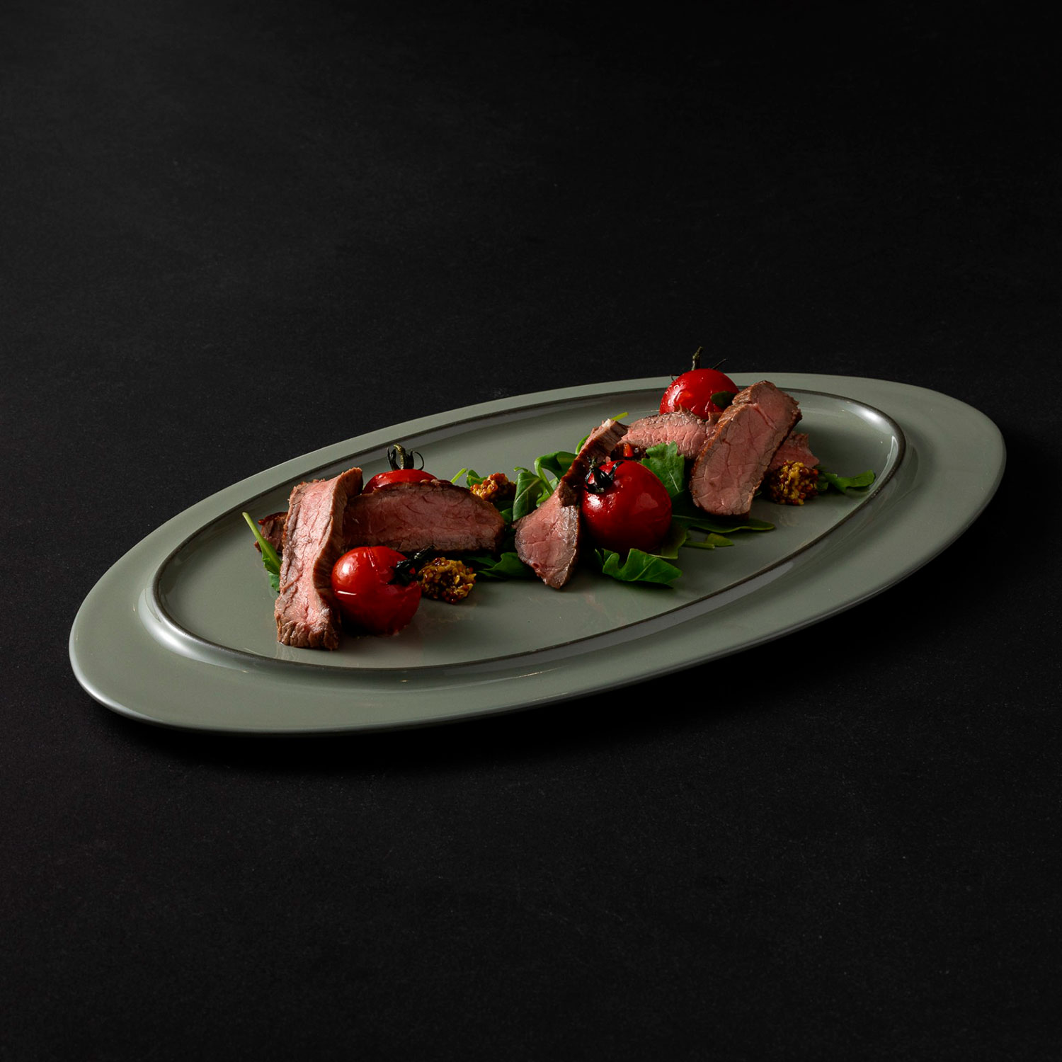 Travessa oval verde salva 37 x 20 cm